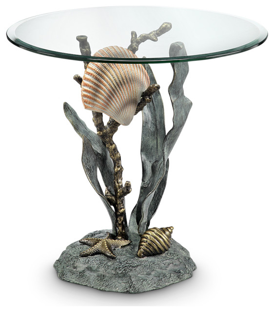 SPI Aluminum Shells and Seagrass End Table, One Size - Beach Style ...