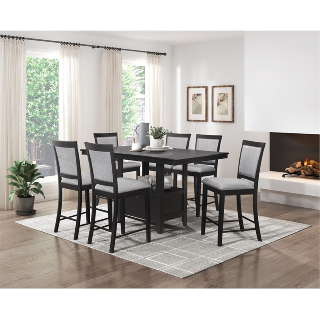 Lexicon Raven Counter Height Dining Room Wood Table in Charcoal Gray w ...