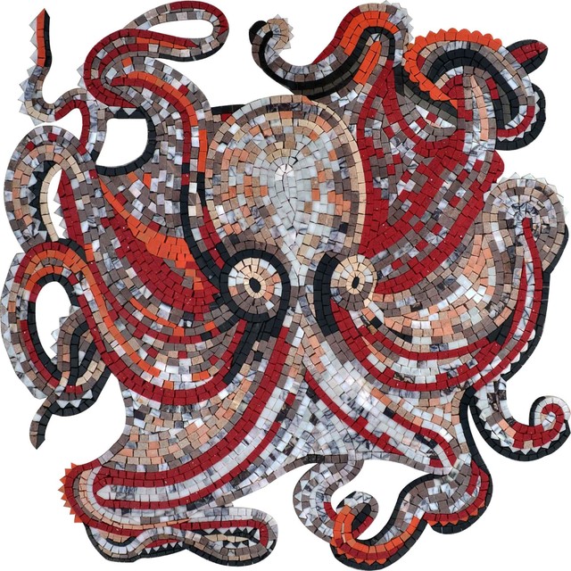 Mosaic Art, Octopus Rosso, 47" x47" - Beach Style - Tile Murals - by ...