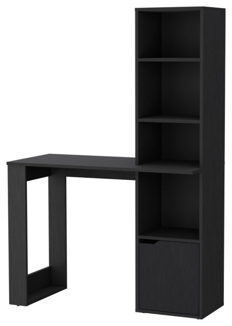 Anson Computer Desk With 4-Tier Bookcase and Single-Door Cabinet, Black ...
