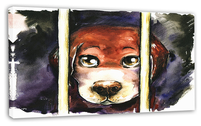 Sad Dog in Animal Shelter, Abstract Canvas Art Print, 32"x16 ...