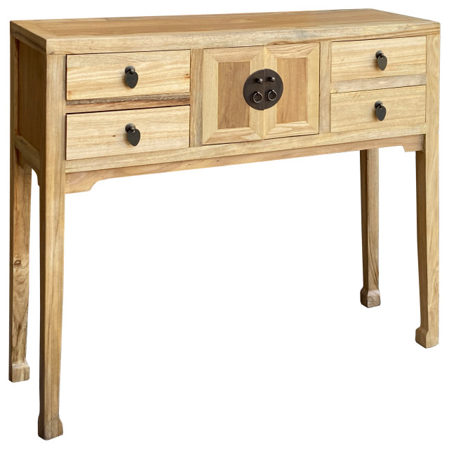 Chinese Oriental Natural Raw Wood Tan Drawers Slim Foyer Side Table ...