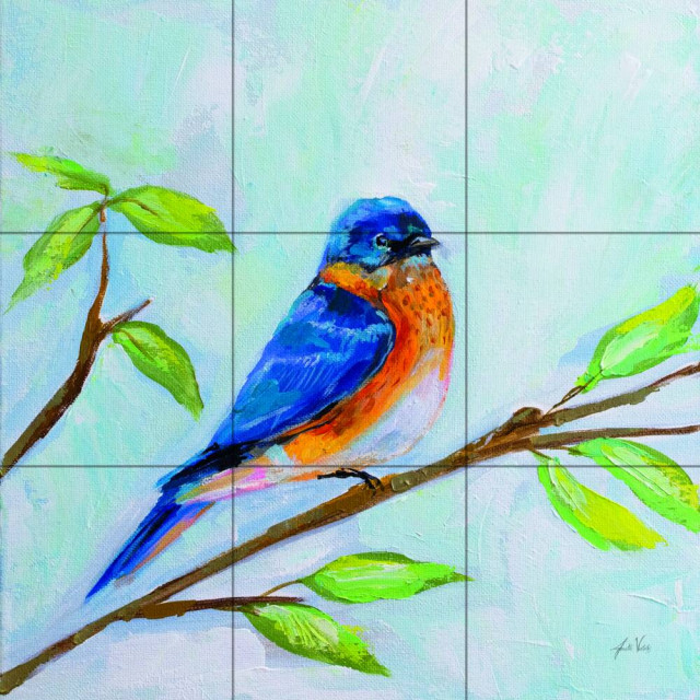 Tile Mural Kitchen Backsplash Bluebird by Jeanette Vertentes, 12.75" W ...