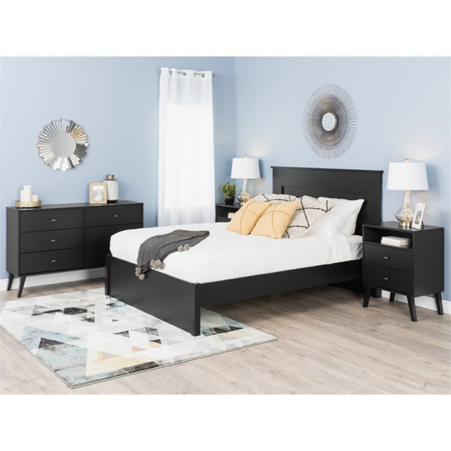 Home Square 3-Piece Set with 2 Modern Nightstands with Cubby & Double ...