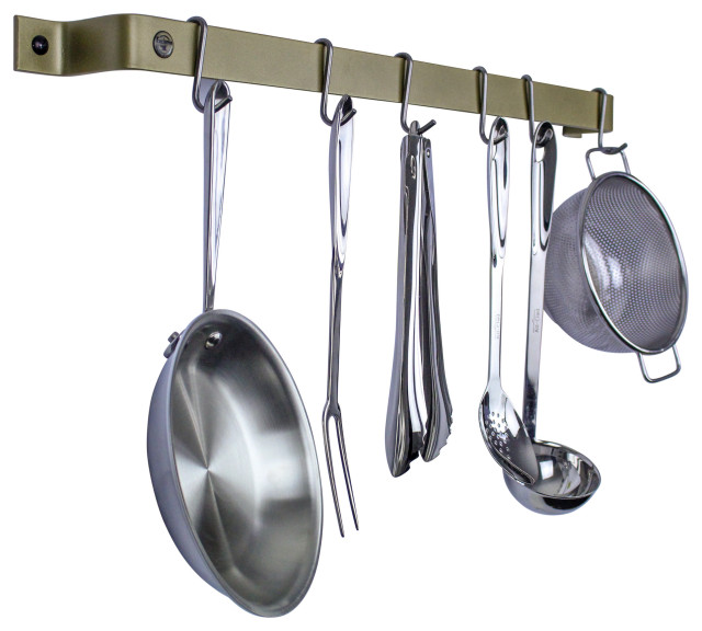 Handcrafted 30" Easy Mount Wall Rack w 6 Hooks, Brass PC - Contemporary ...