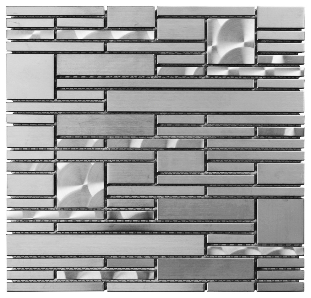Brushed Nickel Jeweling Stainless Steel Blends Mosaic Tile, 12"x12 ...