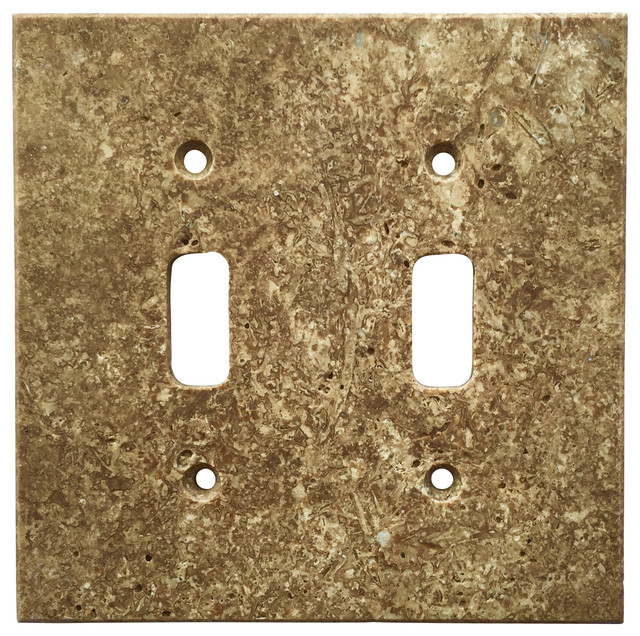 Dark Walnut Travertine Switch Plate Cover Double Toggle, 4.5"x5.5 ...