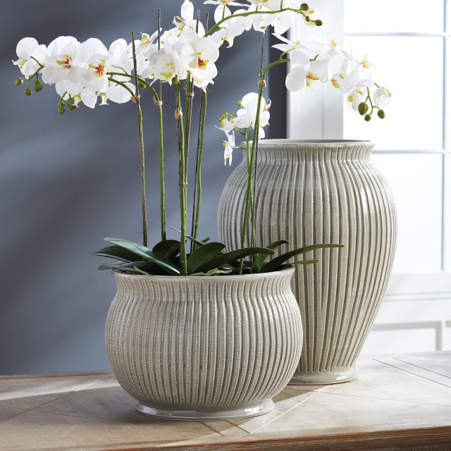 Graffio Grande Cachepot, Gray, 15x15x10.75 - Transitional - Indoor Pots ...