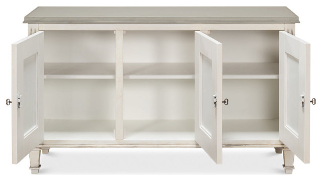 Louis Xvi 3 Door Buffet For Dining Room White With Gray Quartz ...