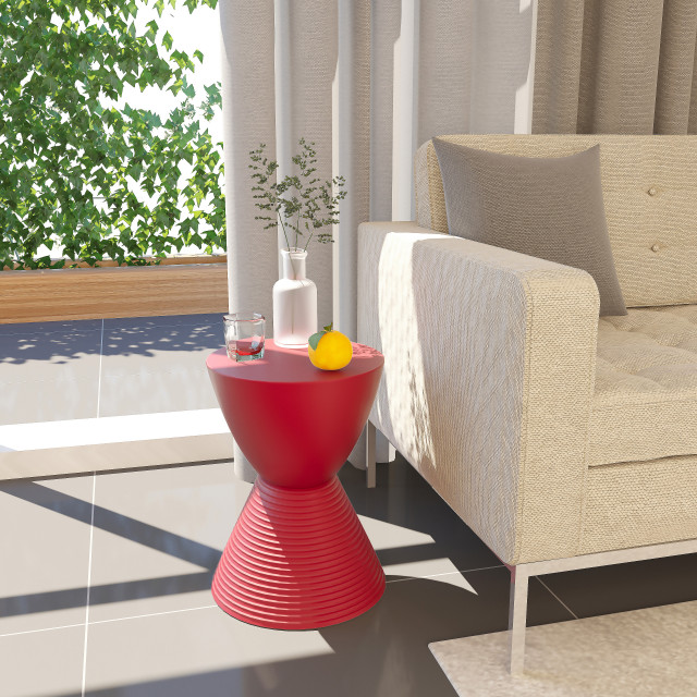 Round Side Table in ABS Plastic Ribbed Design End Table with Removable ...