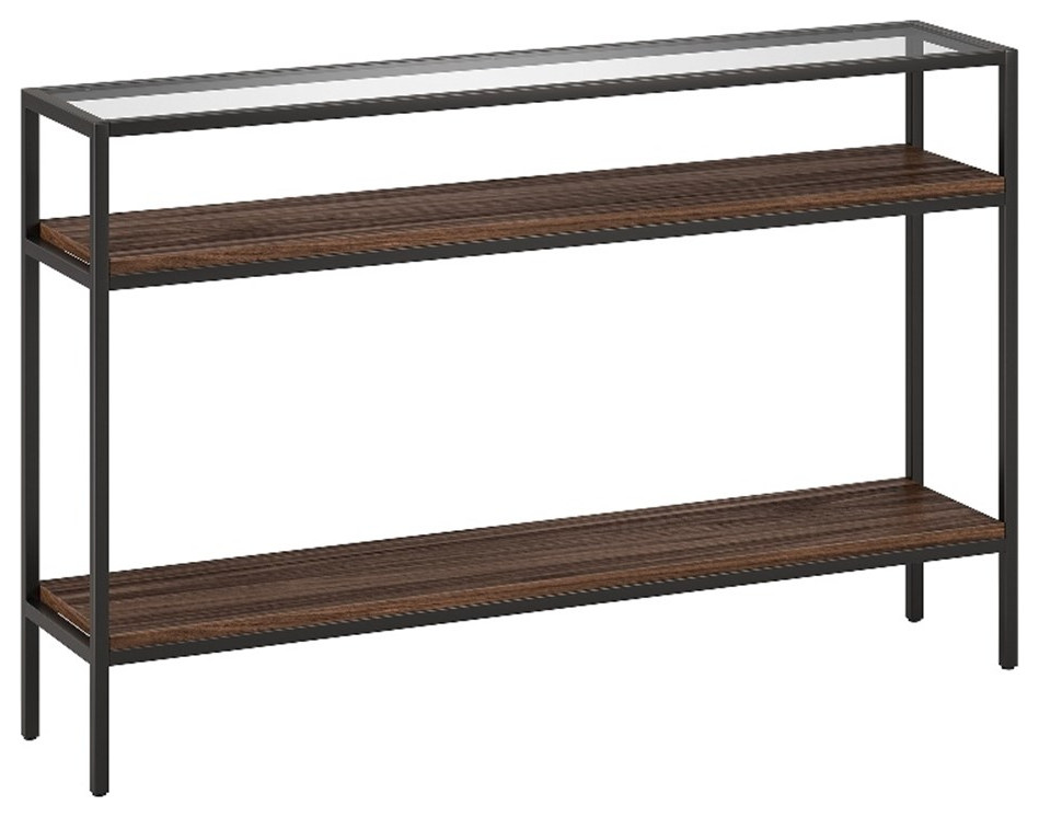 Henn&Hart 47.63" Blackened Bronze/Walnut Metal/Glass Console Table - Transitional - Console ...