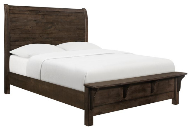 King Sleigh Bed With Curved Plank Headboard And Built-In Bench ...
