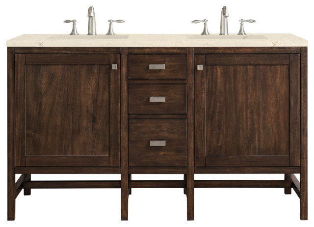 Addison 60" Double Vanity, Mid Century Acacia, w/ 3 CM Eternal Marfil ...
