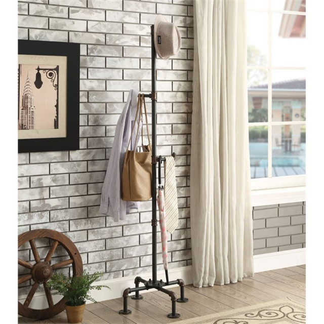 Bowery Hill Modern Metal Coat Rack with Multiple Rungs in Black ...