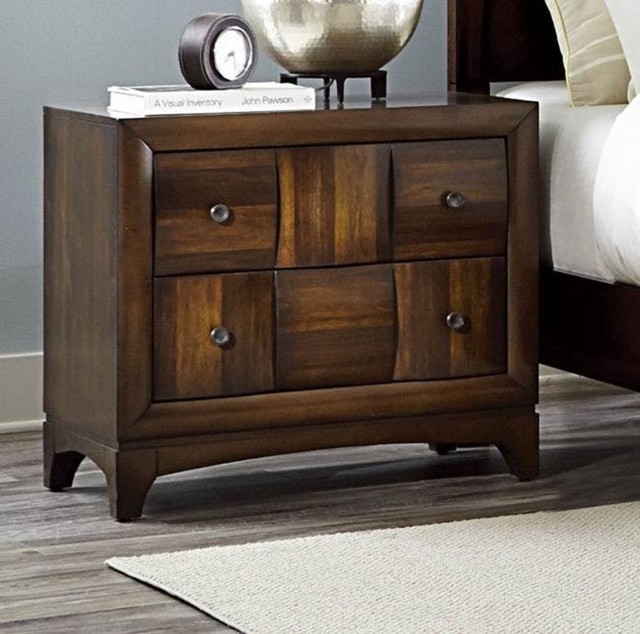 Wooden Night Stand In Walnut Brown - Transitional - Nightstands And ...