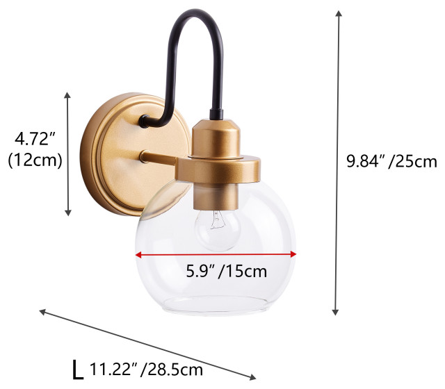 Modern Gold 1-Light Transparent Glass Style Wall Sconce - Transitional ...