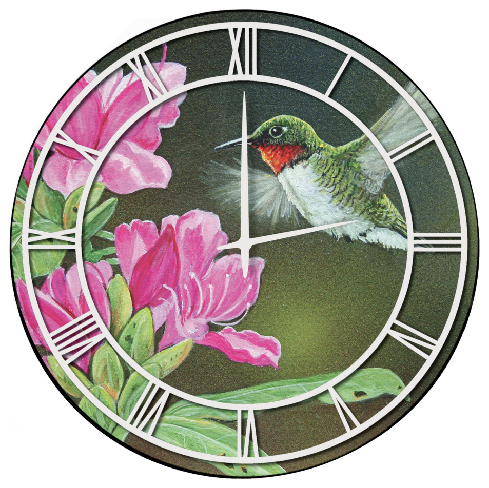 Wall Clock, Opening Day Hummingbird, 24"x24" - Tropical - Wall Clocks ...