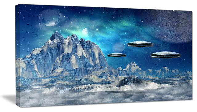 Blue Alien Planet, Landscape Canvas Art Print, 32"x16" - Contemporary ...