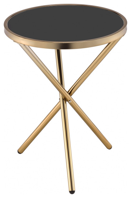 Glamorous Black and Gold Glass Top Side Table - Midcentury - Side ...