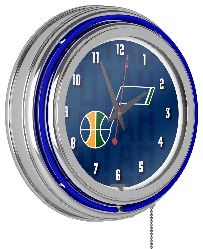 NBA Chrome Double Rung Neon Clock, City, Utah Jazz - Contemporary ...