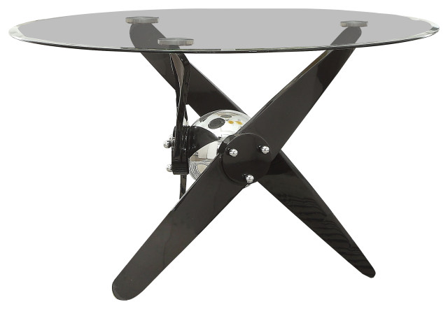 Round Tempered Glass Dining Table W Propeller Style Metal Base,Clear ...