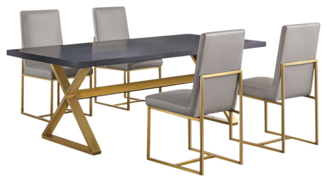 Conway 5-piece Rectangular Dining Set Dark Walnut and Aged Gold ...