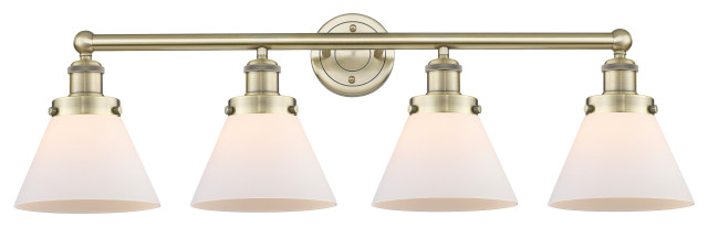 Large Cone 4-Light 35" Bath Vanity Light, Antique Brass Finish ...