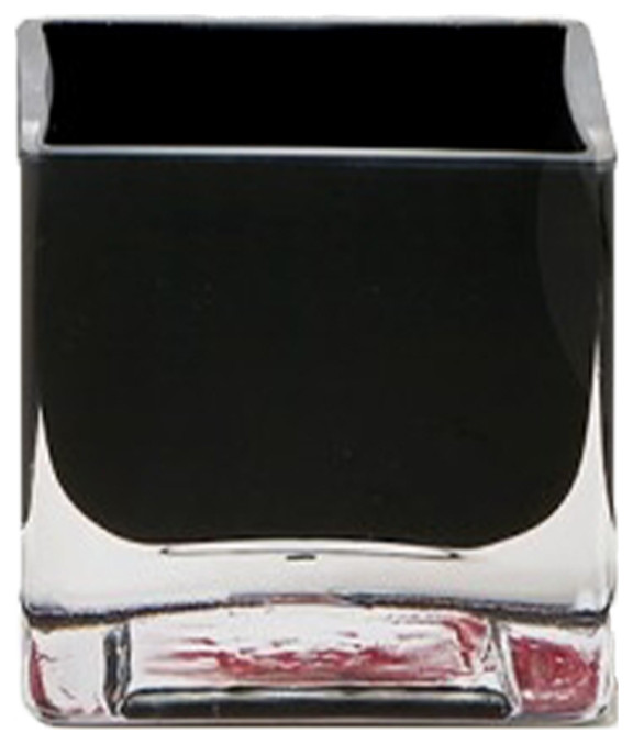 Black Glass Cube Vase for Short Flowers, 3" Cube, Single - Contemporary ...