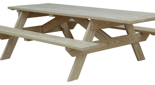 Natural Solid Wood Outdoor Picnic Table - Transitional - Outdoor Dining ...