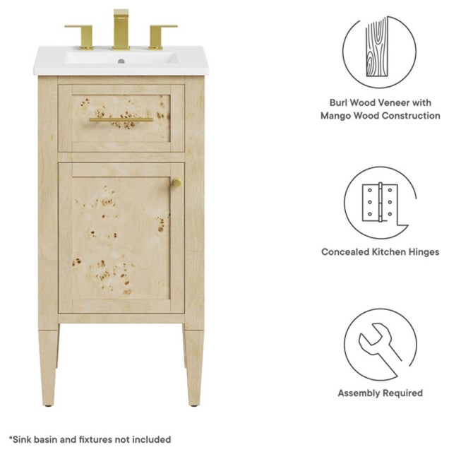 Modway Elysian 18" Modern Wood Bathroom Vanity Cabinet in Burgundy ...