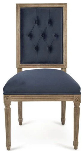 Domani Velvet Louis Side Chair, Blue - French Country - Dining Chairs ...
