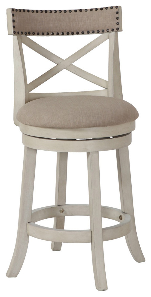 Benzara BM218146 Curved X Shaped Back Swivel Counter Stool, Fabric Seat ...