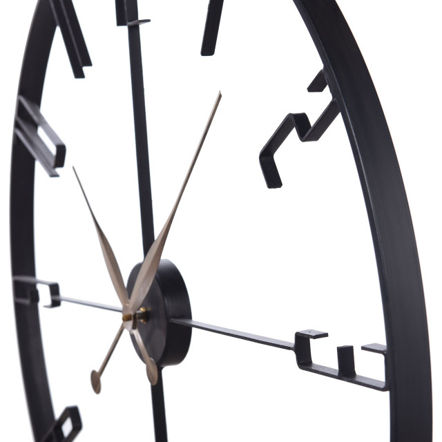Metal Round Wall Clock Bronze Accents Matte Black Finish - Industrial ...