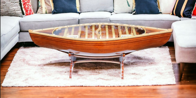 Natural Solid Wood and Glass Canoe Coffee Table - Beach Style - Coffee ...