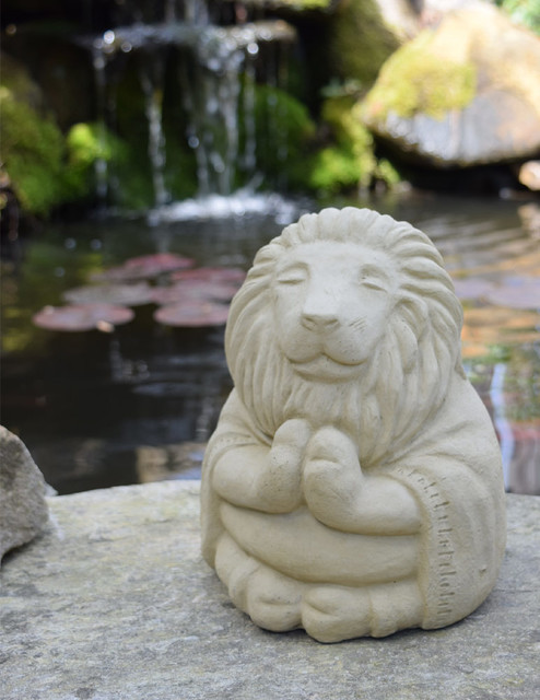 Meditating Buddha Lion Cast Stone Garden Statue - Asian - Garden ...