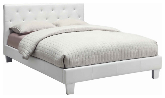 Low Profile Queen Size Bed with Button Tufted Headboard, White ...
