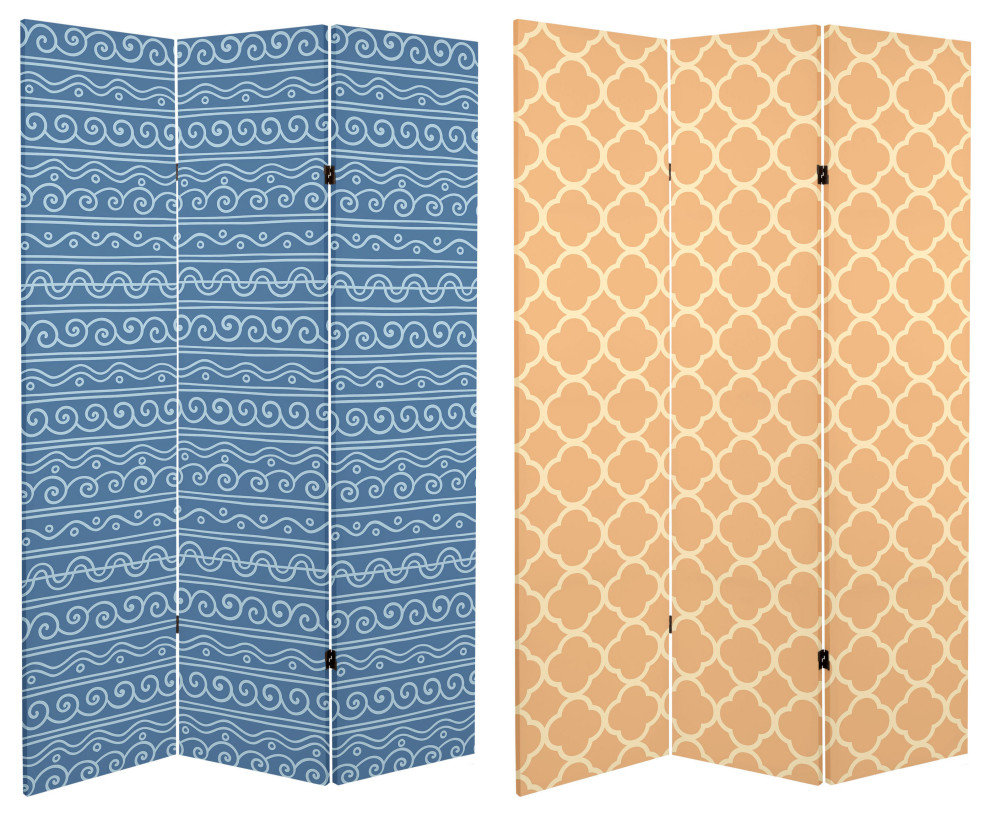 6' Tall Double Sided Mediterranean Patterns Canvas Room Divider ...