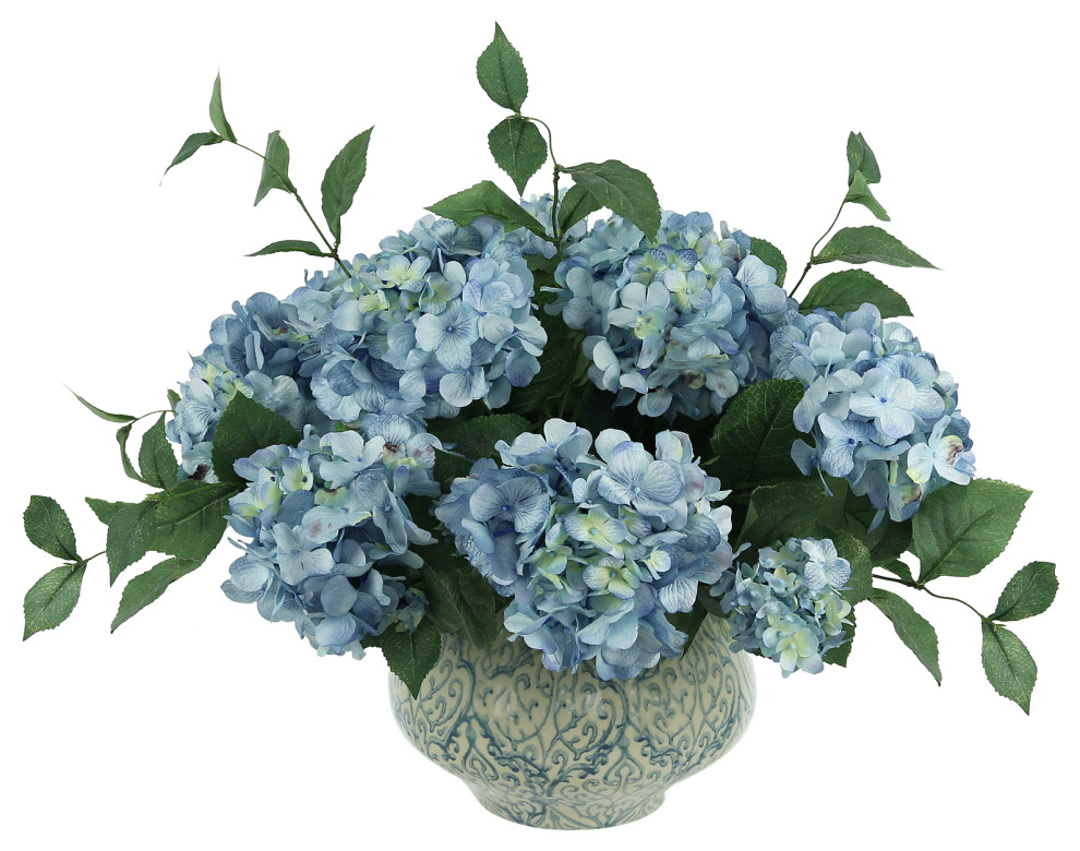 Hydrangea Floral Arrangement in a Decorative Ceramic Vase - Artificial ...