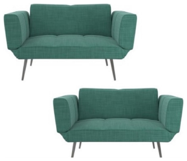 Home Square 2 Piece Upholstered Futon Set with Magazine Storage in Teal ...