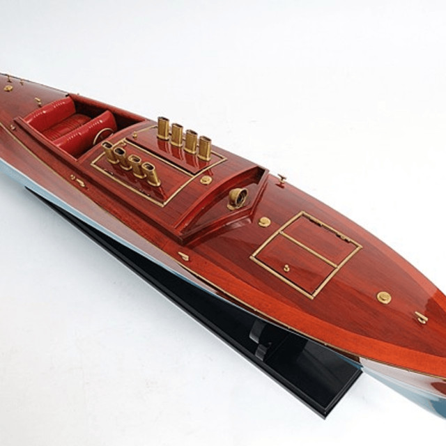 9" Brown Blue And Red Manufactured Wood Hand Painted Decorative Boat ...