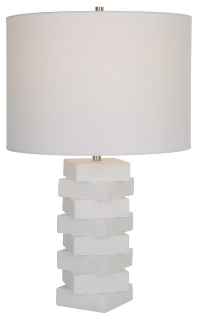Stacked Square Blocks Table Lamp Faux Marble White Geometric 23 in x 14 ...