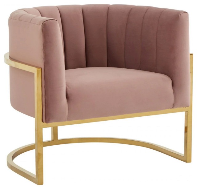 Toran Modern Pink Velvet & Gold Stainless Steel Accent Chair ...