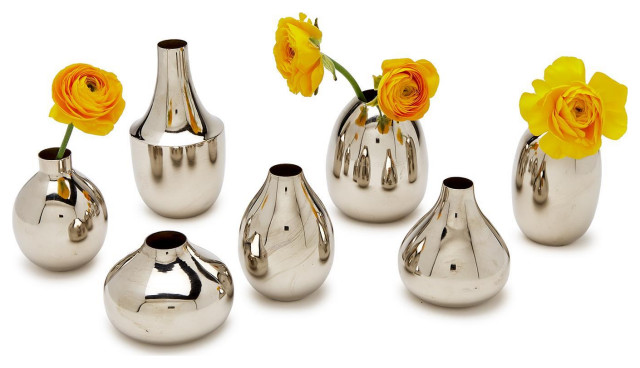 Set of 7 Silver-Plated Nickel Vases by Two's Company - Contemporary ...
