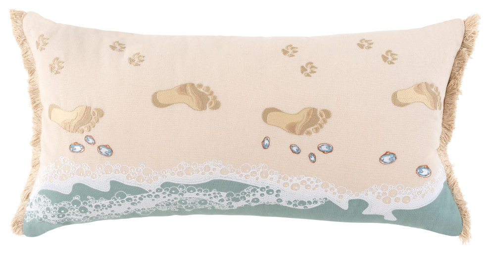 Companion Footprints Embroidered Lumbar Pillow - Beach Style ...