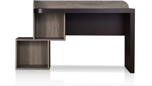 Writing Desk, Unique Staggered Design With Open Shelves, Walnut and ...