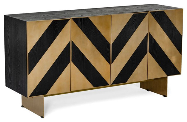 Modrest Perret 4-Door Modern Wood Veneer Buffet in Ash Black/Brass ...