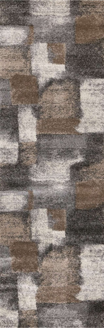 Brookfield Collection Plush Brown Grey Simple Patches Area Rug, 2'8"x8 ...