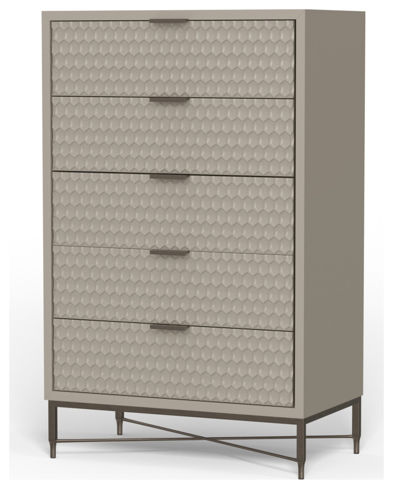 Benzara BM284283 5 Drawer Tall Dresser Chest, Honeycomb Texture, Taupe ...