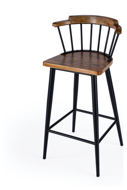 Merrick Wood and Iron Spindle Bar Stool - Midcentury - Bar Stools And ...
