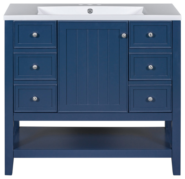 36 Inch Freestanding Bathroom Vanity Set in Blue with Drawers and ...
